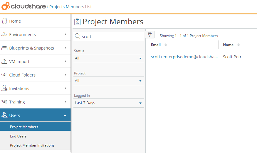 Project Members – CloudShare Help Center