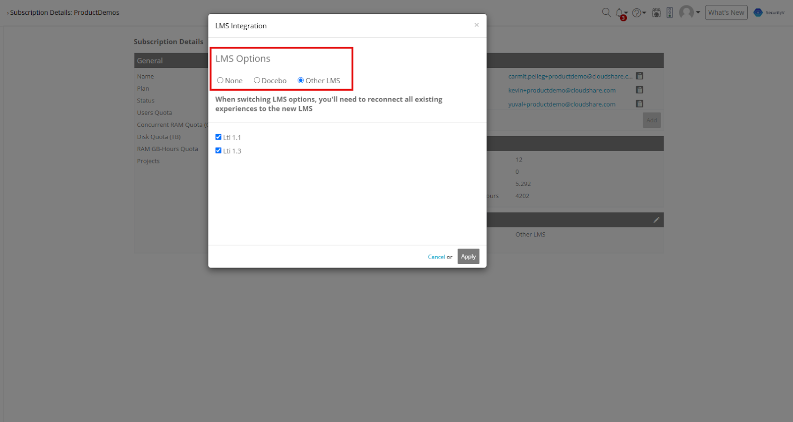 Setting the Subscription-Level LMS Integration – CloudShare Help Center