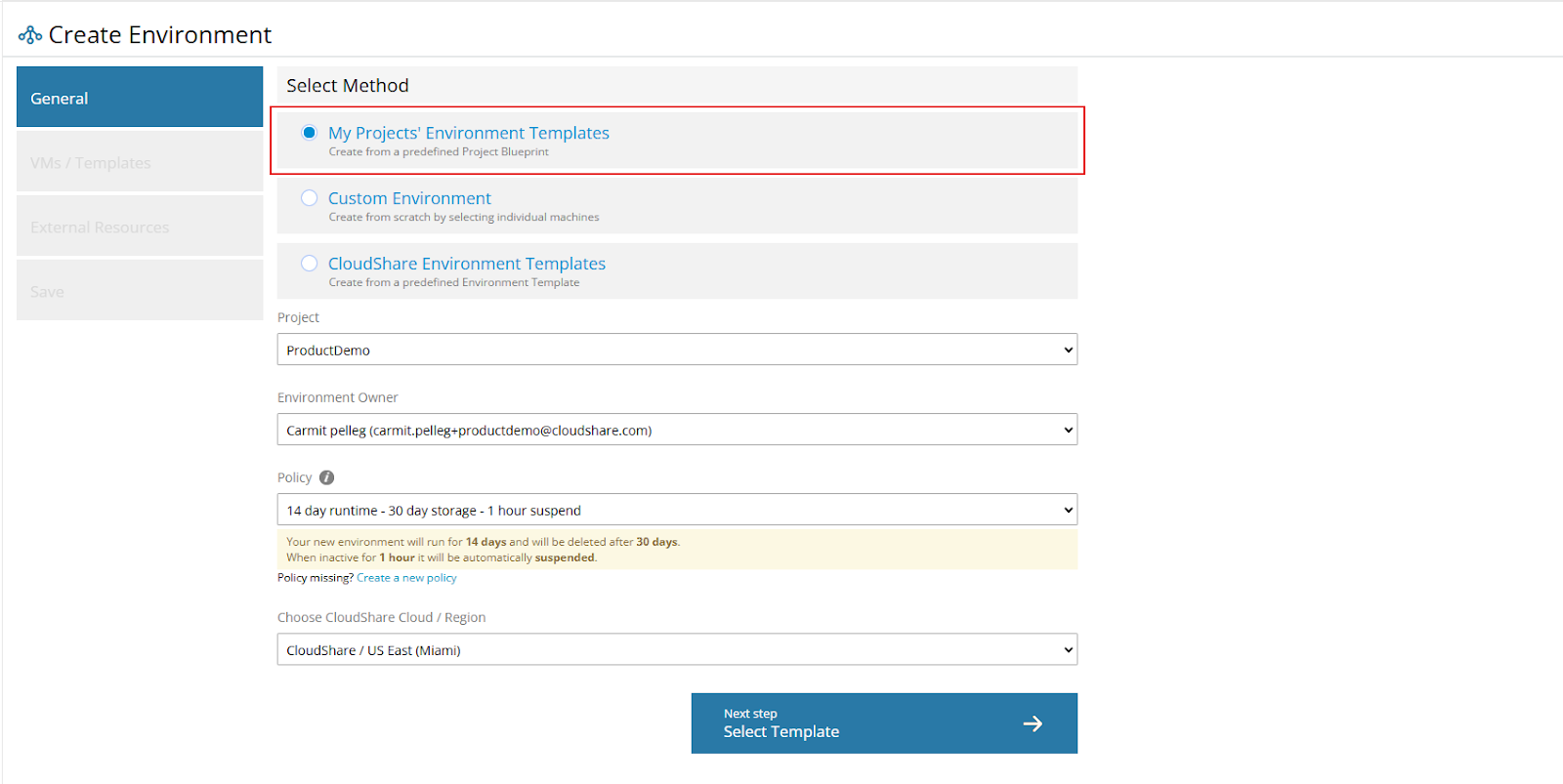 Creating an Environment from a Blueprint – CloudShare Help Center