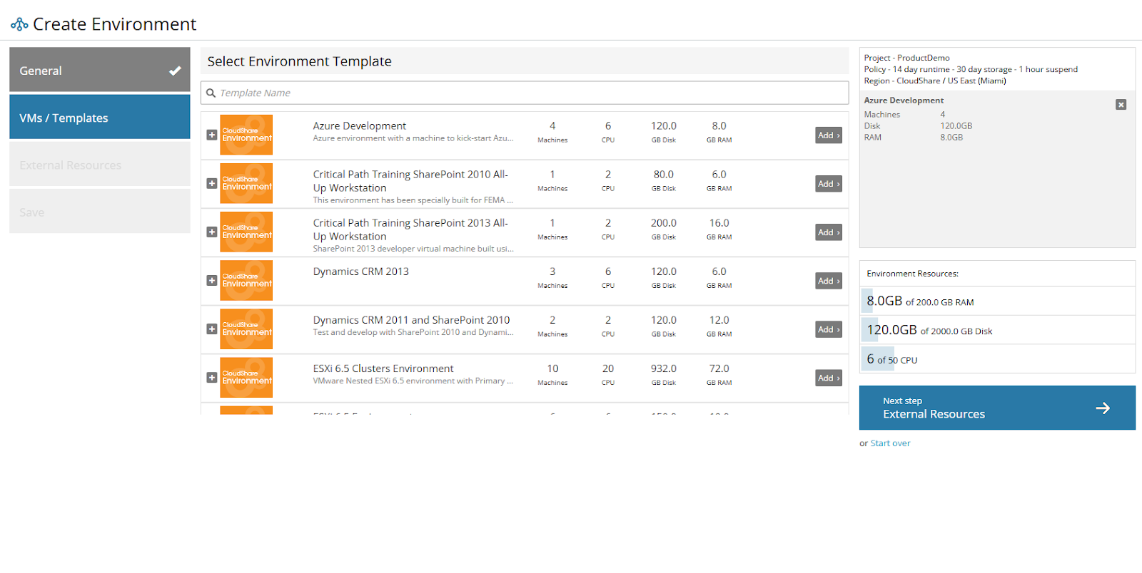 Creating an Environment from a CloudShare Template – CloudShare Help Center