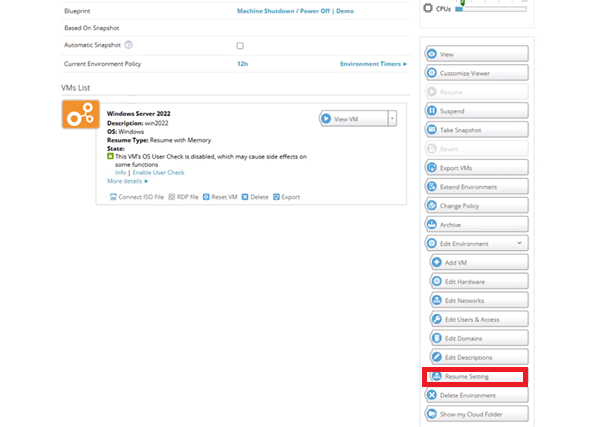 Resume Settings – CloudShare Help Center