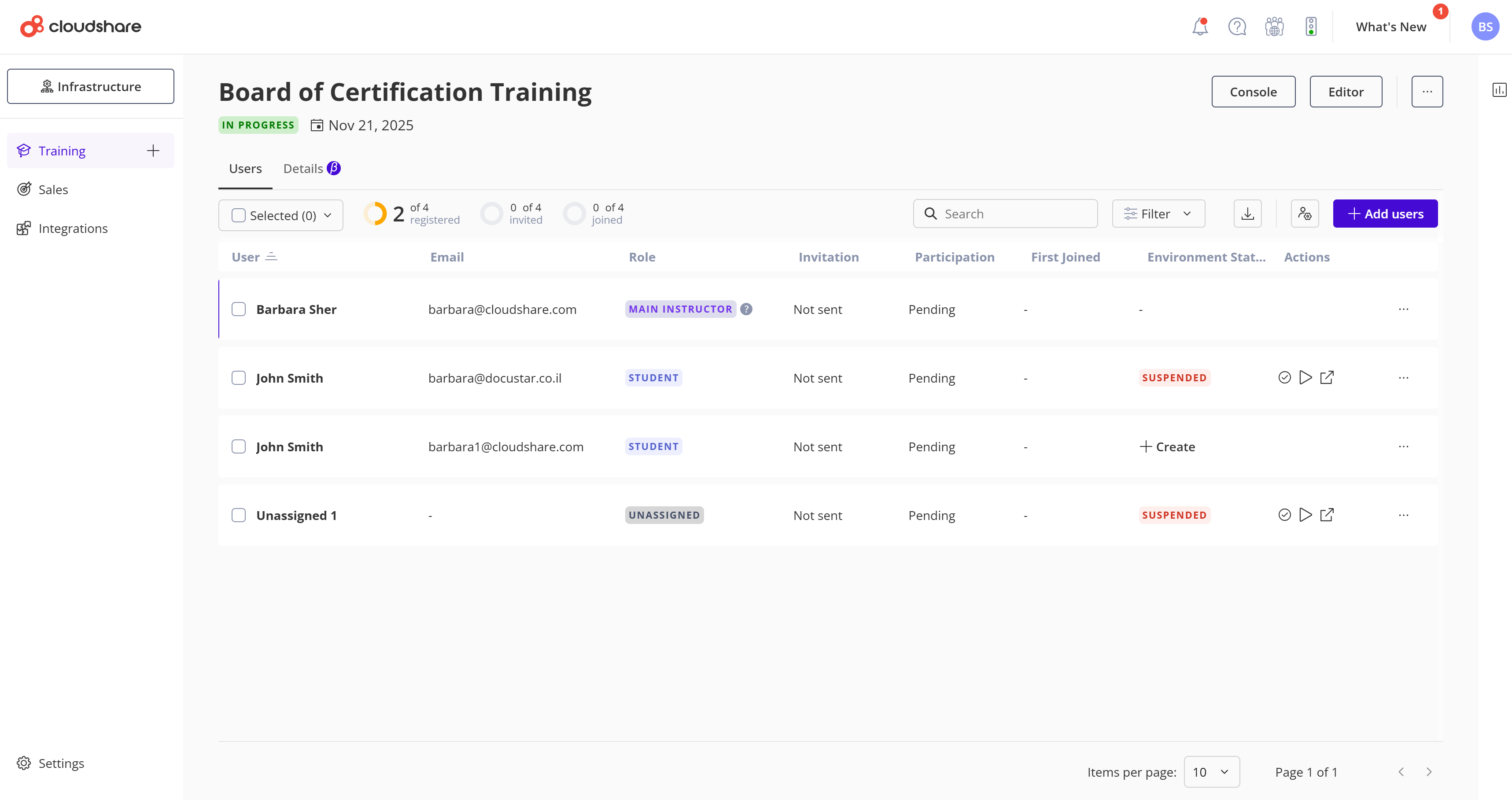 Managing the Users List/Configuring the Environment – CloudShare Help Center